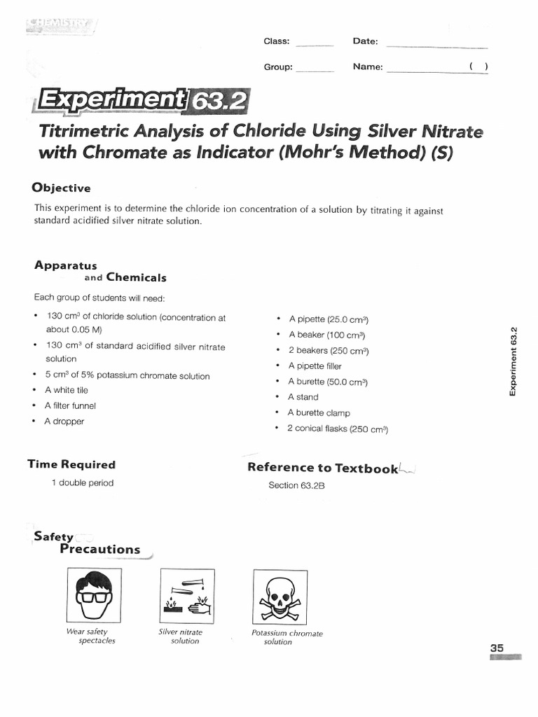 Exp. 63.2 Titrimetric analysis of chloride using silver nitrate with ...