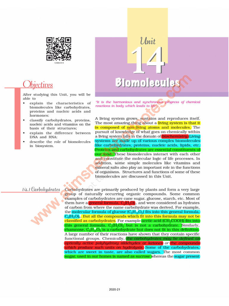 Biomolecules (Chemistry) NCERT Highlights_260201_064349 | PDF