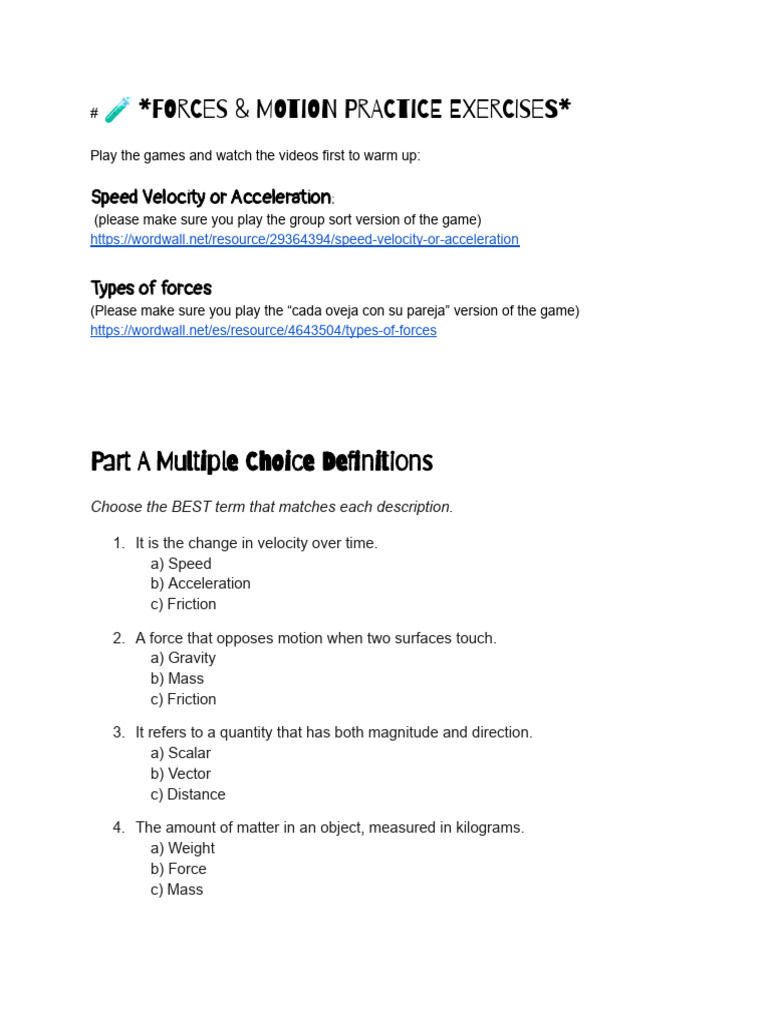 Vale's Science Guided Study Session 2 | PDF | Force | Velocity