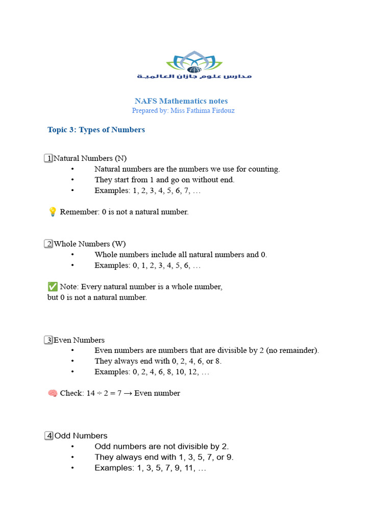 G6 Types of No - NAFS Notes and Worksheet | PDF | Prime Number | Numbers