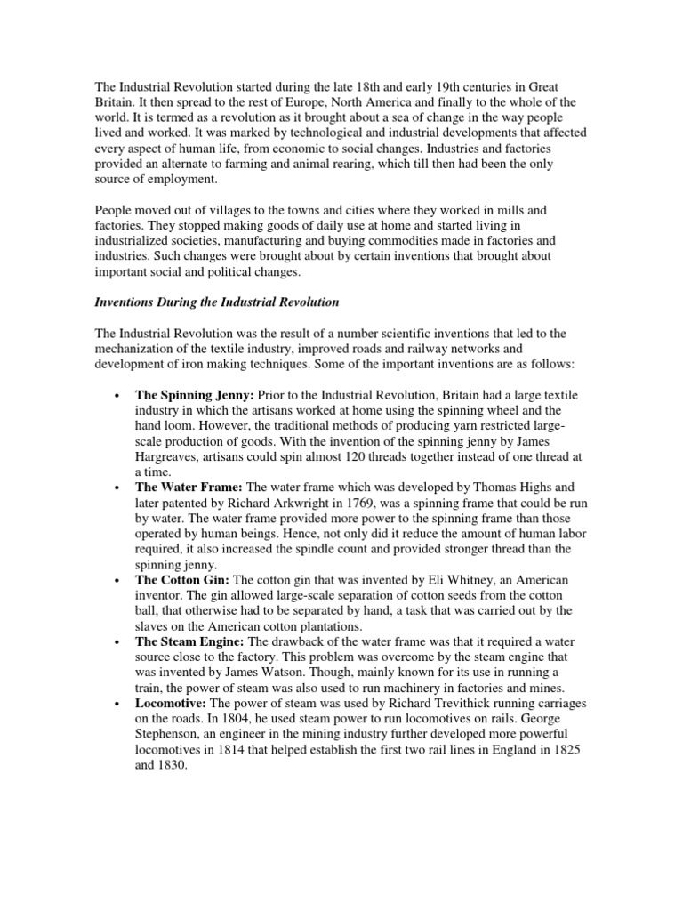 Effects Industrial Revolution | PDF | Industrial Revolution | Spinning ...