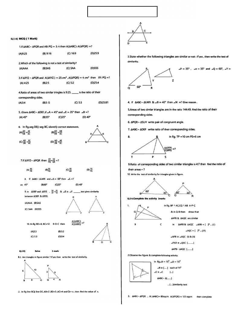 Similarity Worksheet | PDF