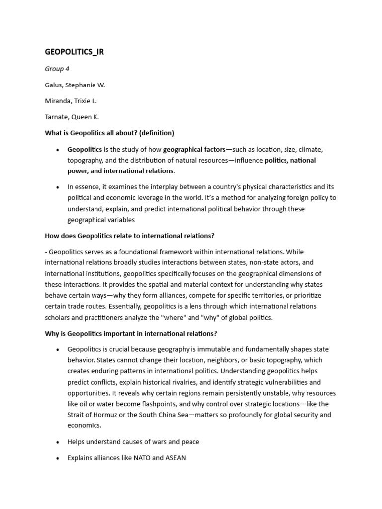 Geopolitics g4 | PDF | Geopolitics | Political Science