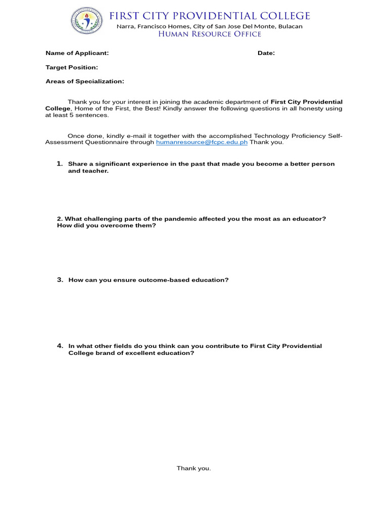 Online Applicant Questionnaire | PDF