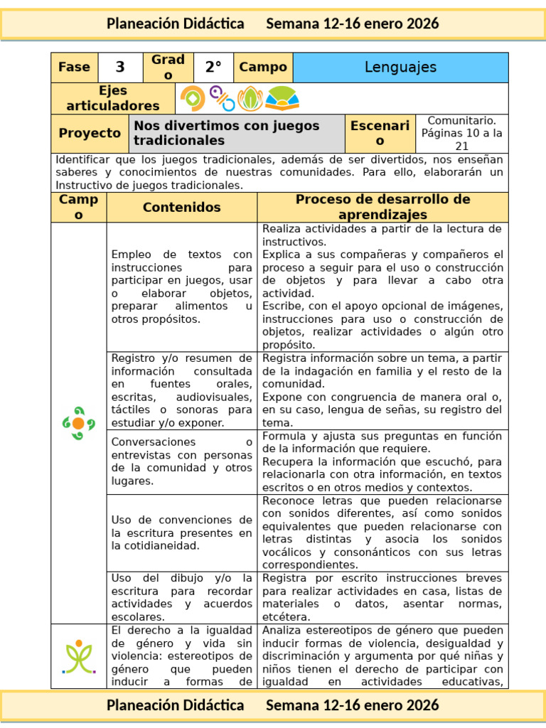 Planeacion Semana 12-16 Enero 2026 | PDF | Escritura