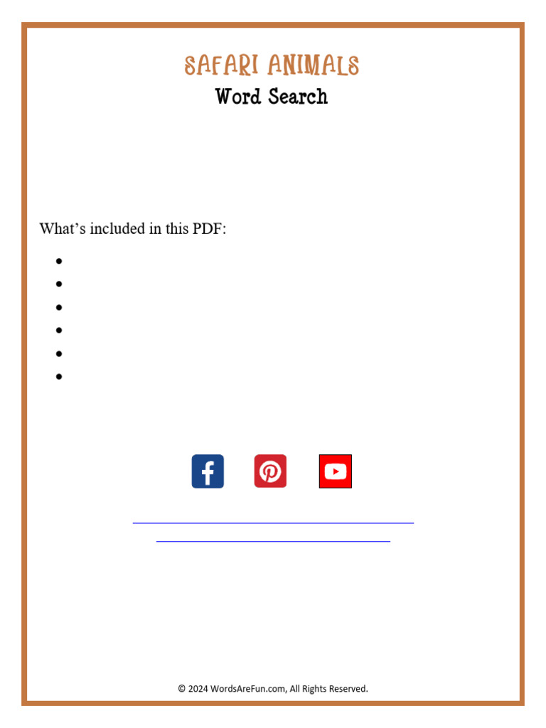 Safari Animals Word Search | PDF | Word Search | Antelope