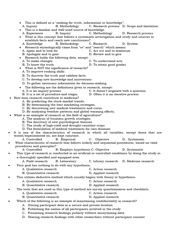 Pointers For Practical Research Exam | PDF | Methodology | Quantitative ...