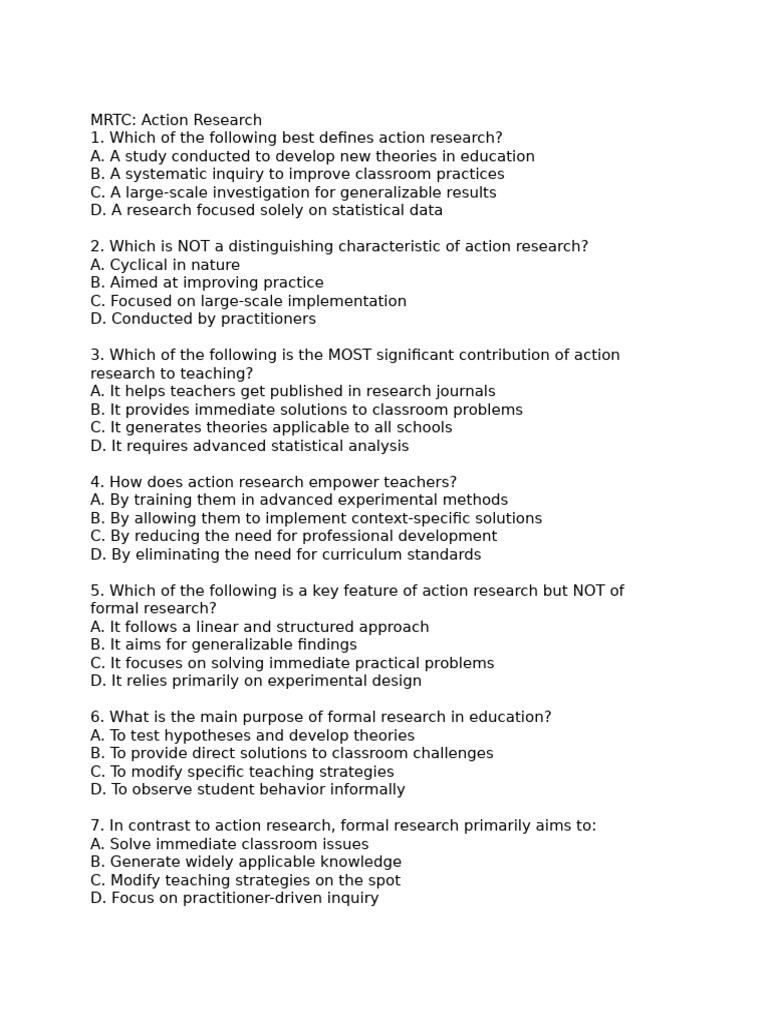 Action Research Pre Test Questions | PDF