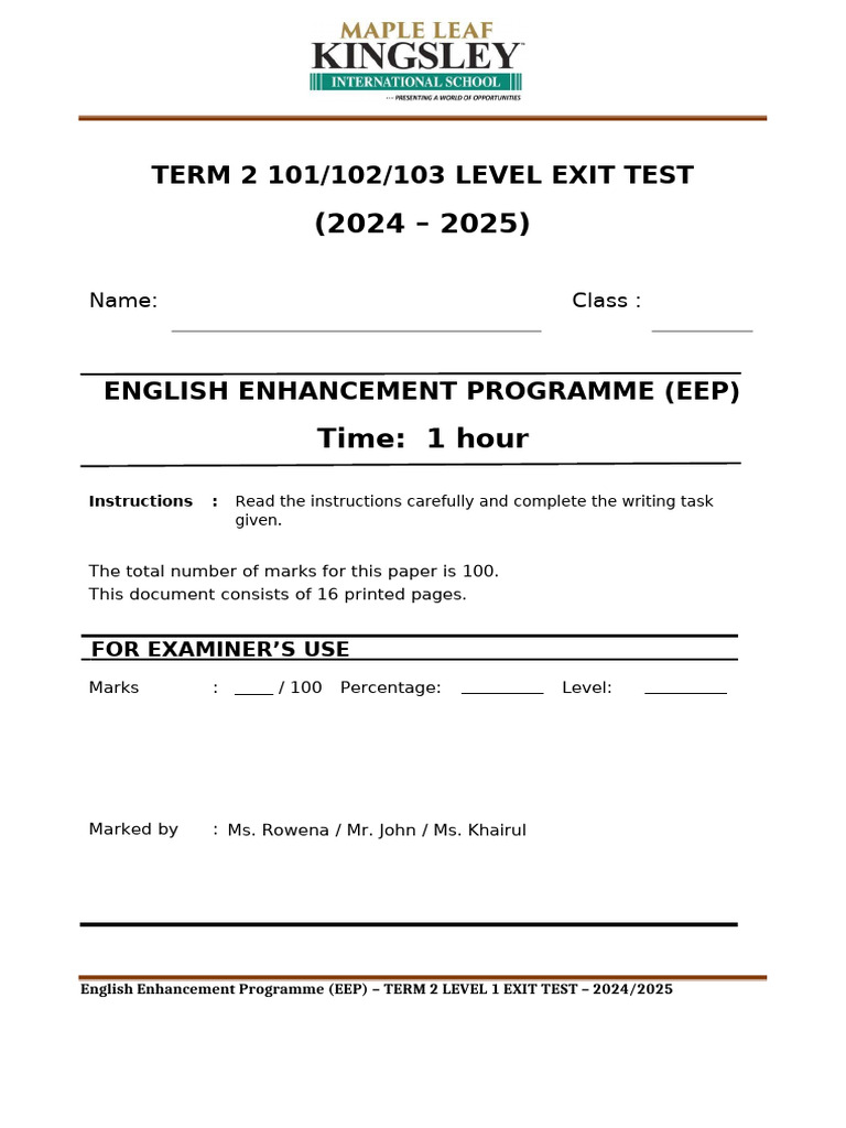 Eep 103 Level Exit Test 2024 2025 | PDF