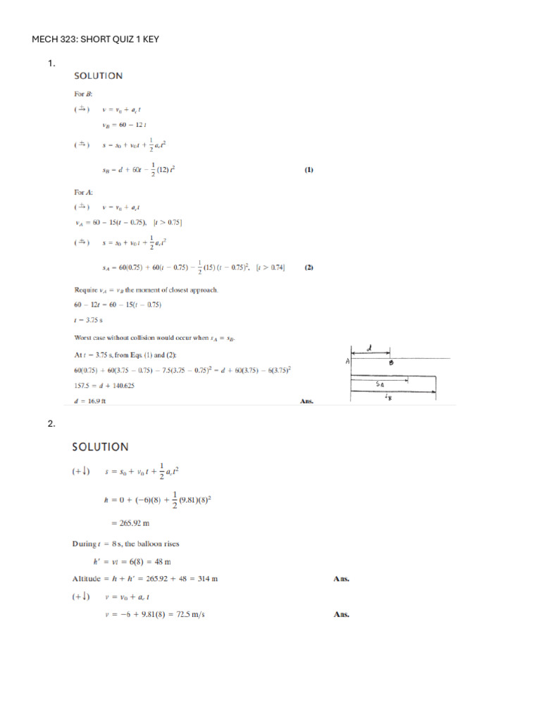 Mech 323 - Prelim Sq1 - Answer Key | PDF