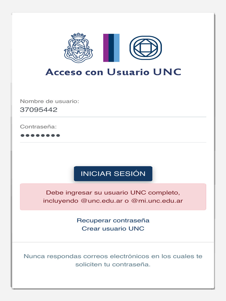 Login - Usuarios UNC | PDF