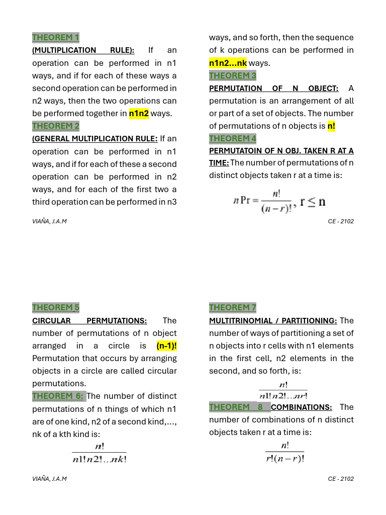 Eda Formula Card | PDF | Permutation | Measure Theory