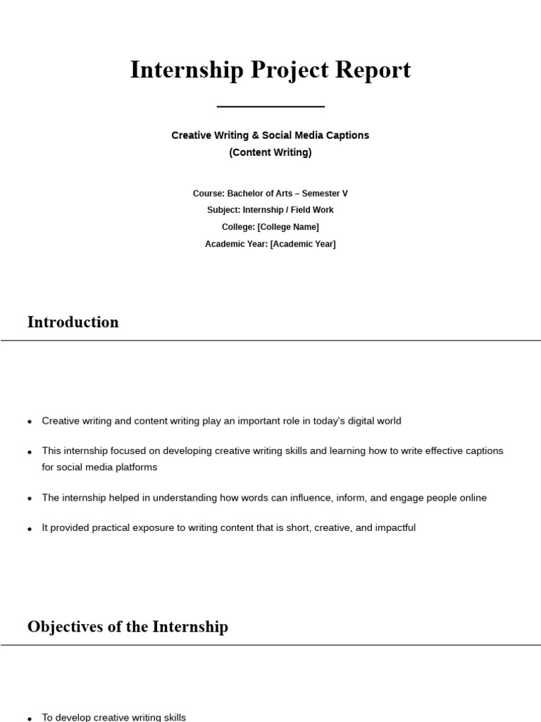 Internship Project Report - Creative Writing & Social Media Captions ...