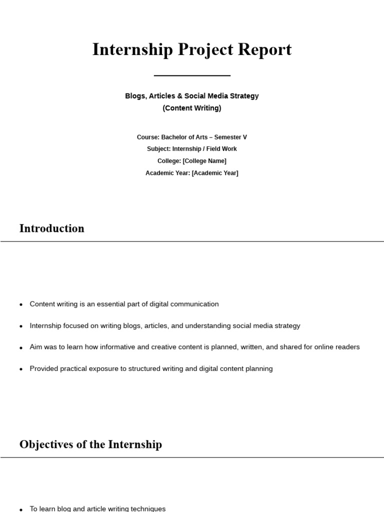 Internship Project Report - Blogs, Articles & Social Media Strategy ...