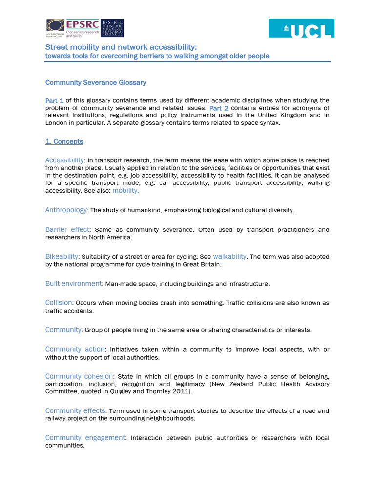 Community Severance Glossary | PDF | Cost–Benefit Analysis | Transport