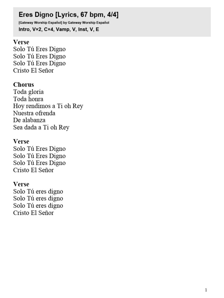 Eres Digno - Lyrics | PDF