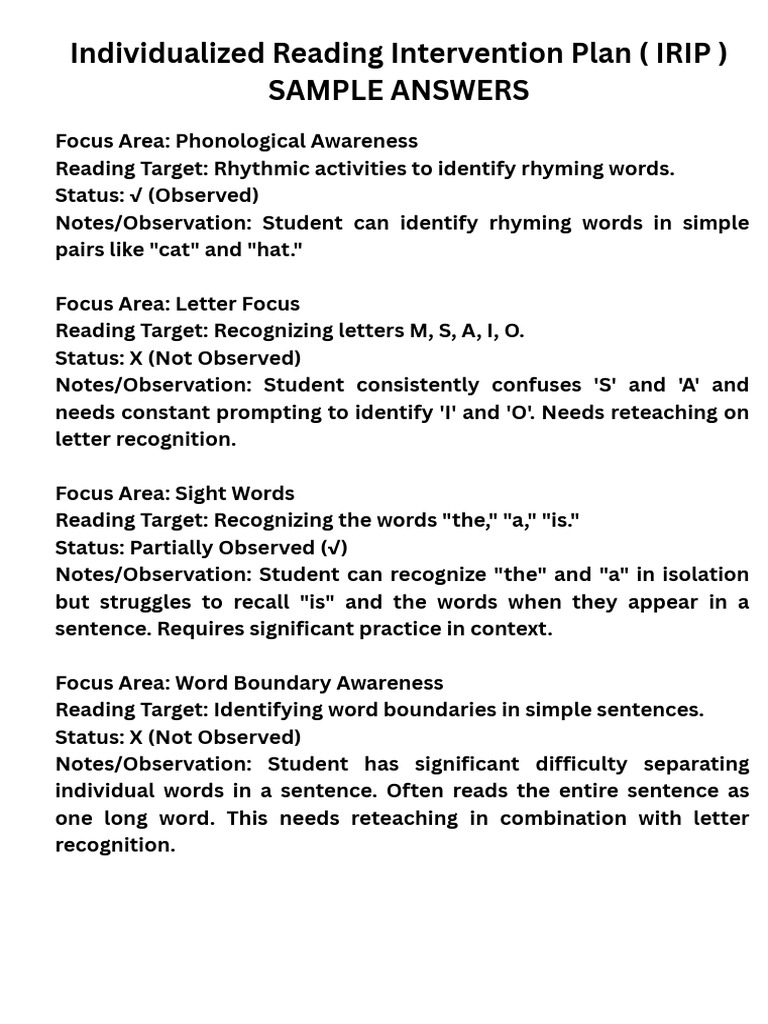Sample Answers For Irip | PDF