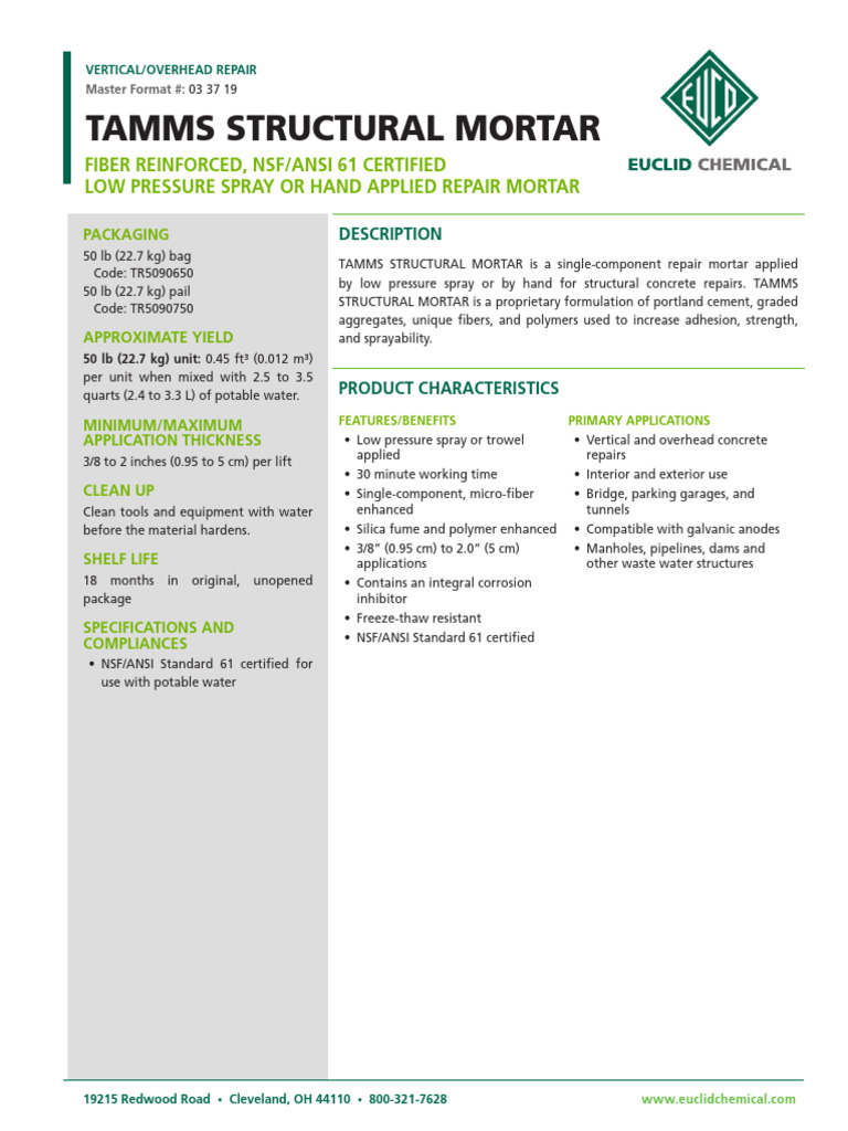 Tamms Structural Mortar | PDF | Concrete | Mortar (Masonry)