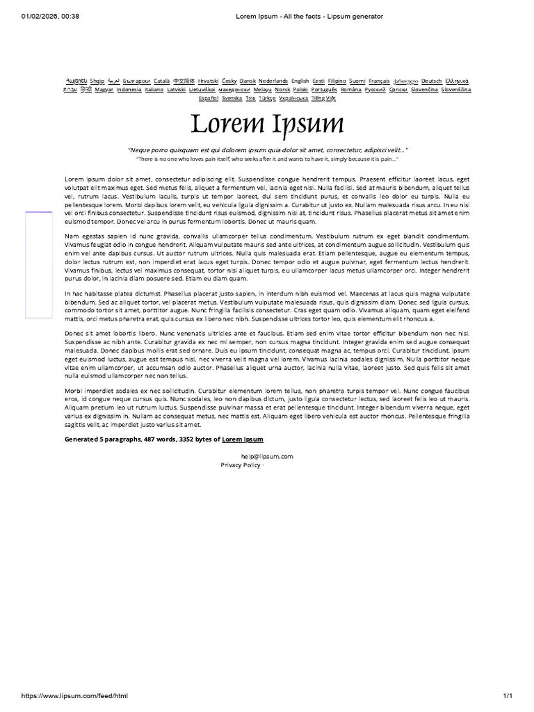 Generated 5 Paragraphs, 487 Words, 3352 Bytes of Lorem Ipsum | PDF