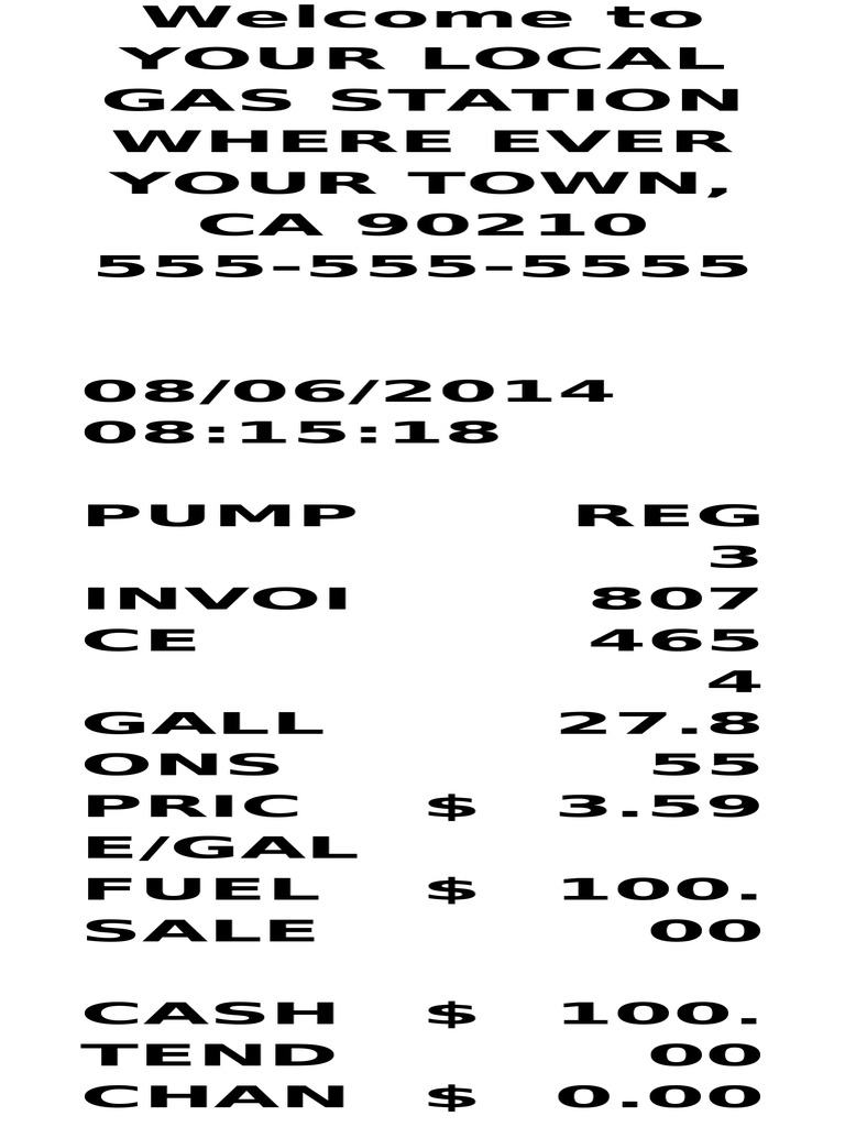Gas Receipts Template 2 and A Quarter Inches Wide Credit Card | PDF