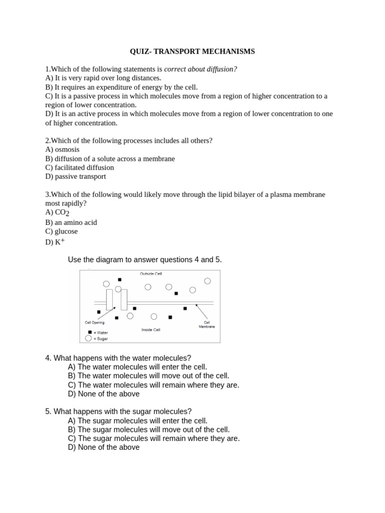 QUIZ Transport Mechanisms | PDF | Cell Membrane | Molecular Biology
