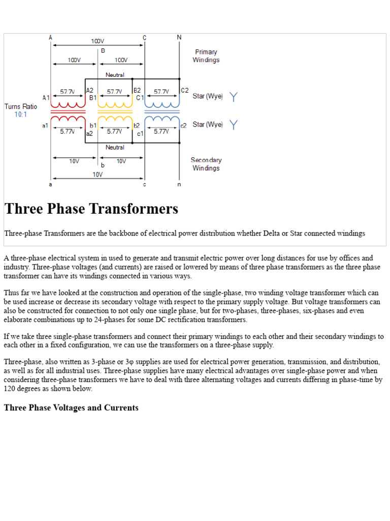 Three Phase Transformer Connections and Basics | PDF | Transformer ...