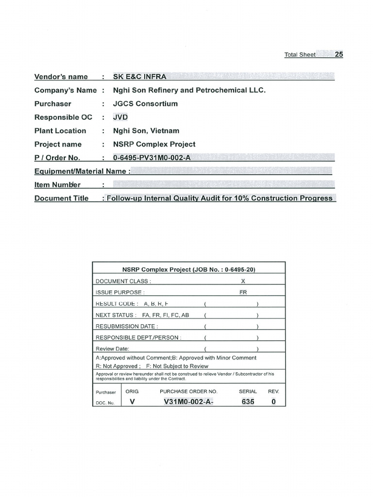 Follow-Up Internal Quality Audit For 10% Construction Progress (Draft-1 ...