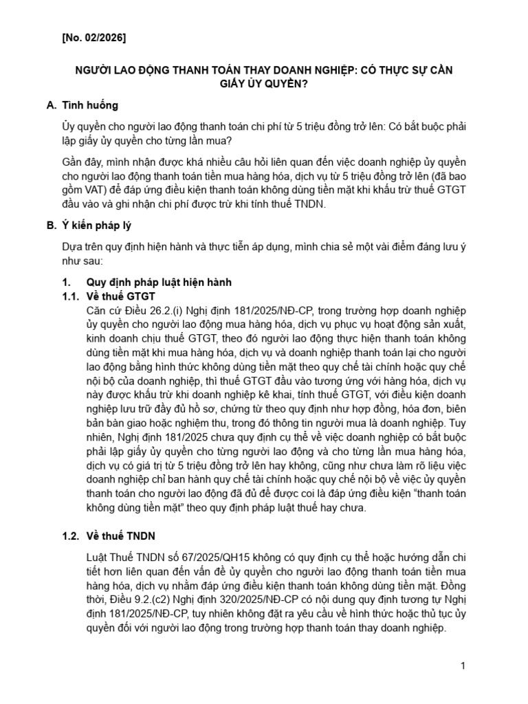 Luu y Ve VAT & CIT Khi Nguoi Lao Dong Thanh Toan Thay DN | PDF