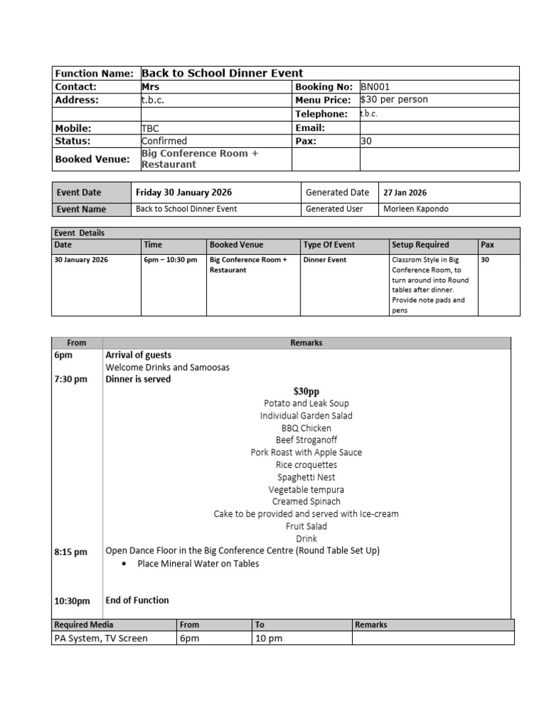 Function Sheet - Back To School | PDF | Cuisine | Foods