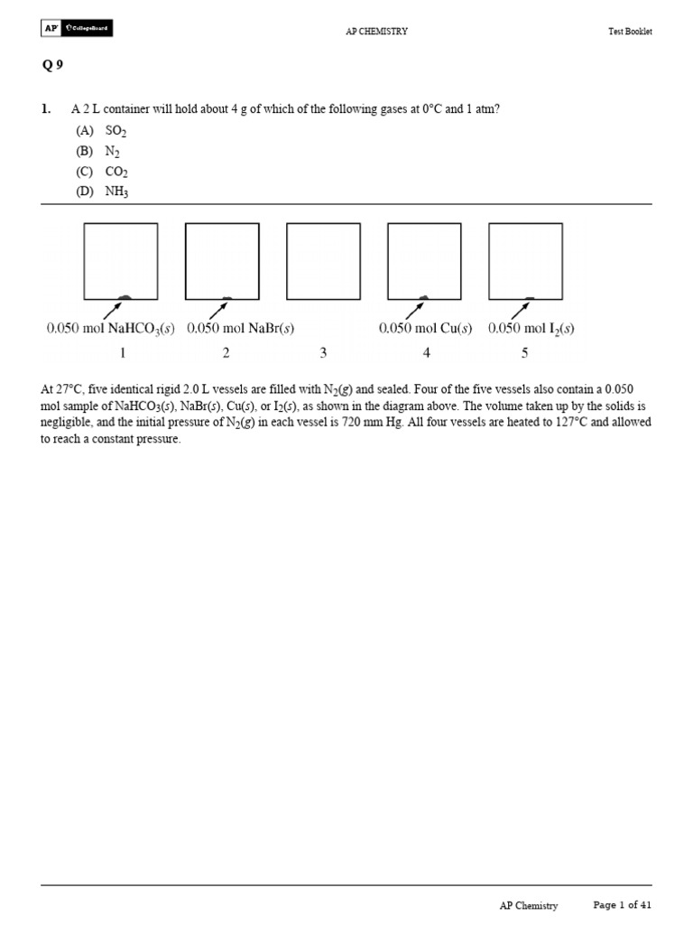 Chem Worksheet 3 MCQ | PDF | Gases | Transparent Materials