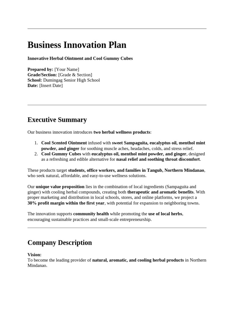 Business Innovation Plan | PDF | Common Cold | Mentha