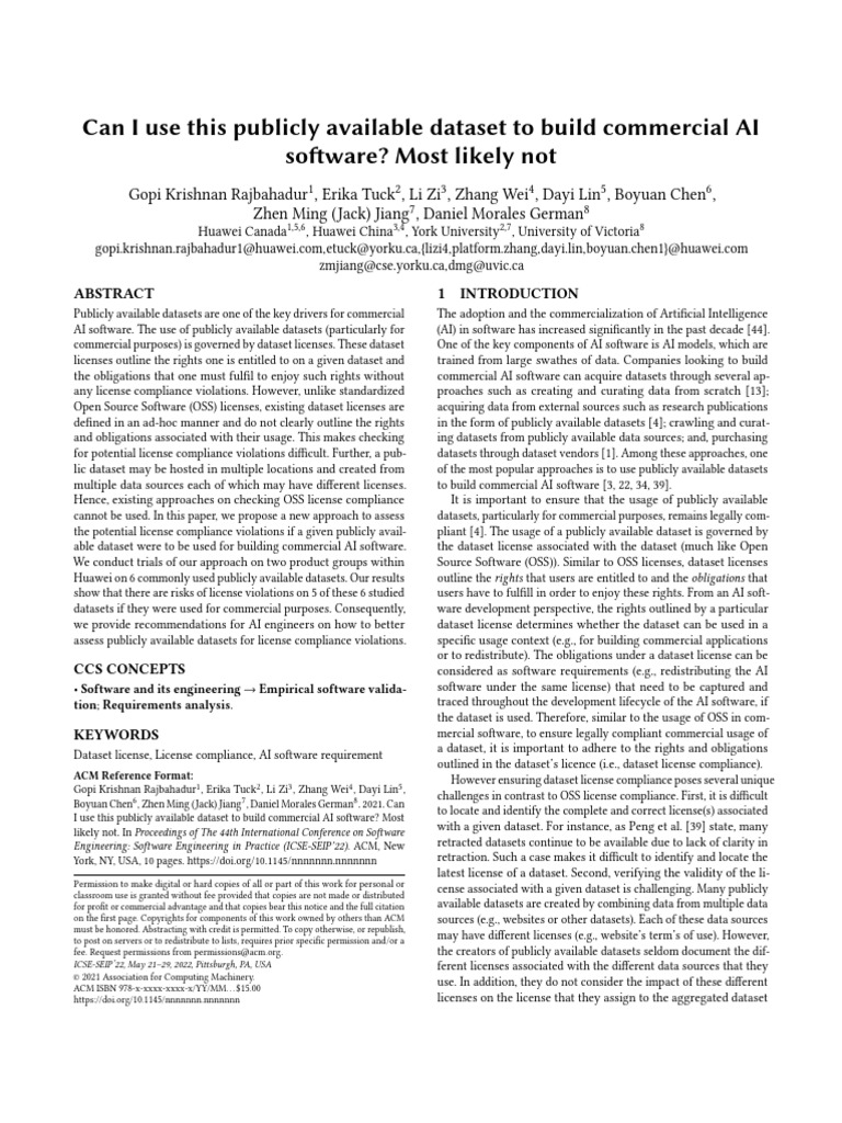 Can I Use This Publicly Available Dataset To Build | PDF | Copyright ...