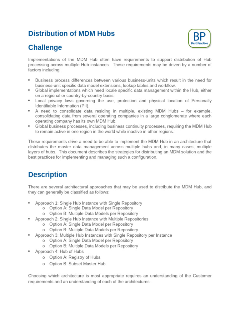 Best Practice - Distribution of MDM Hubs v1-0 | PDF | Data Model ...