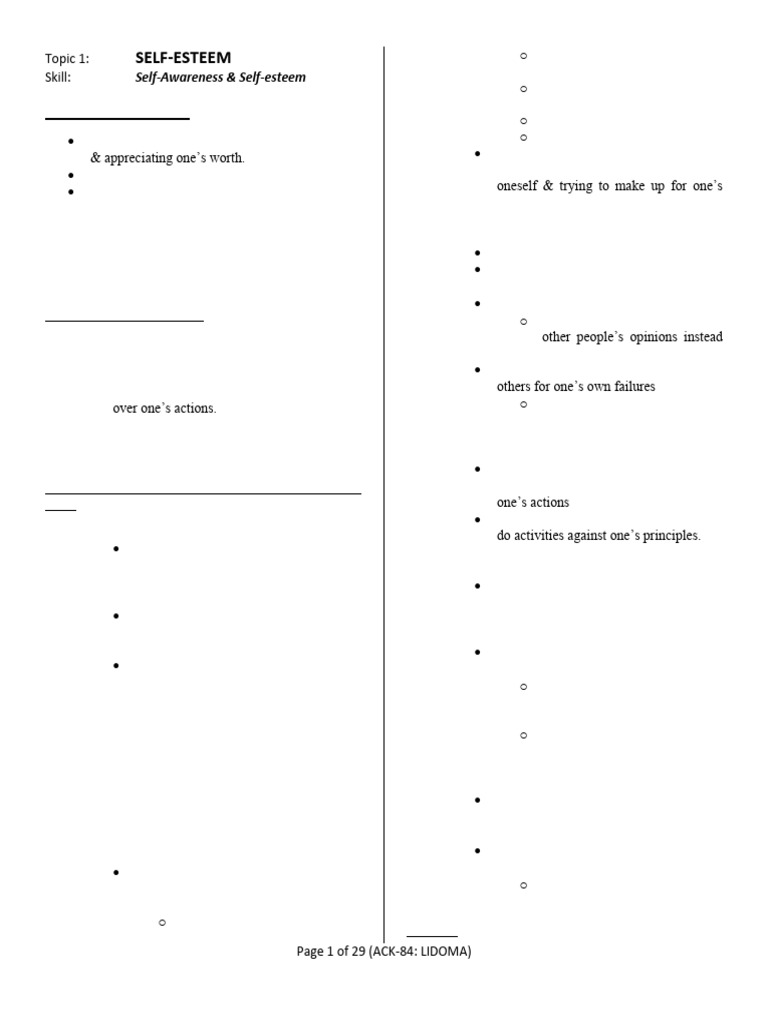 Form 4 Life Skills Notes Lidoma Pvt Sec | PDF | Self Esteem | Telephone