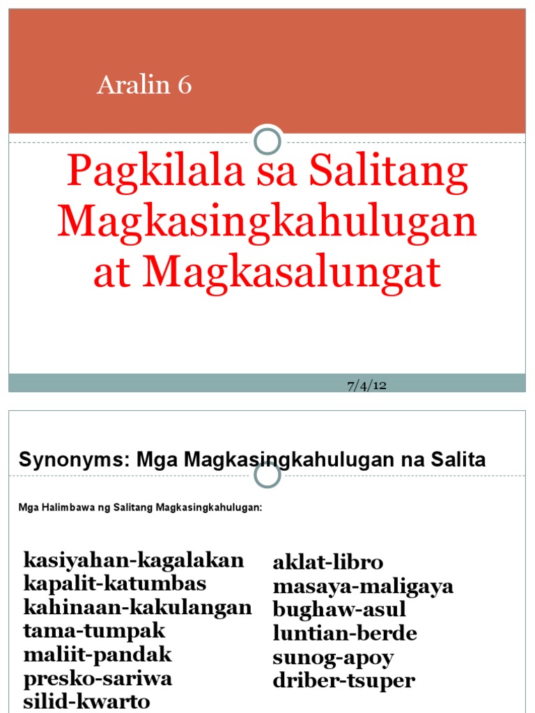 Filipino 6 - Aralin 6pagkilala Sa Salitang Magkasingkahulugan at ... Filipino 6 - Aralin 6pagkilala Sa Salitang Magkasingkahulugan at ...