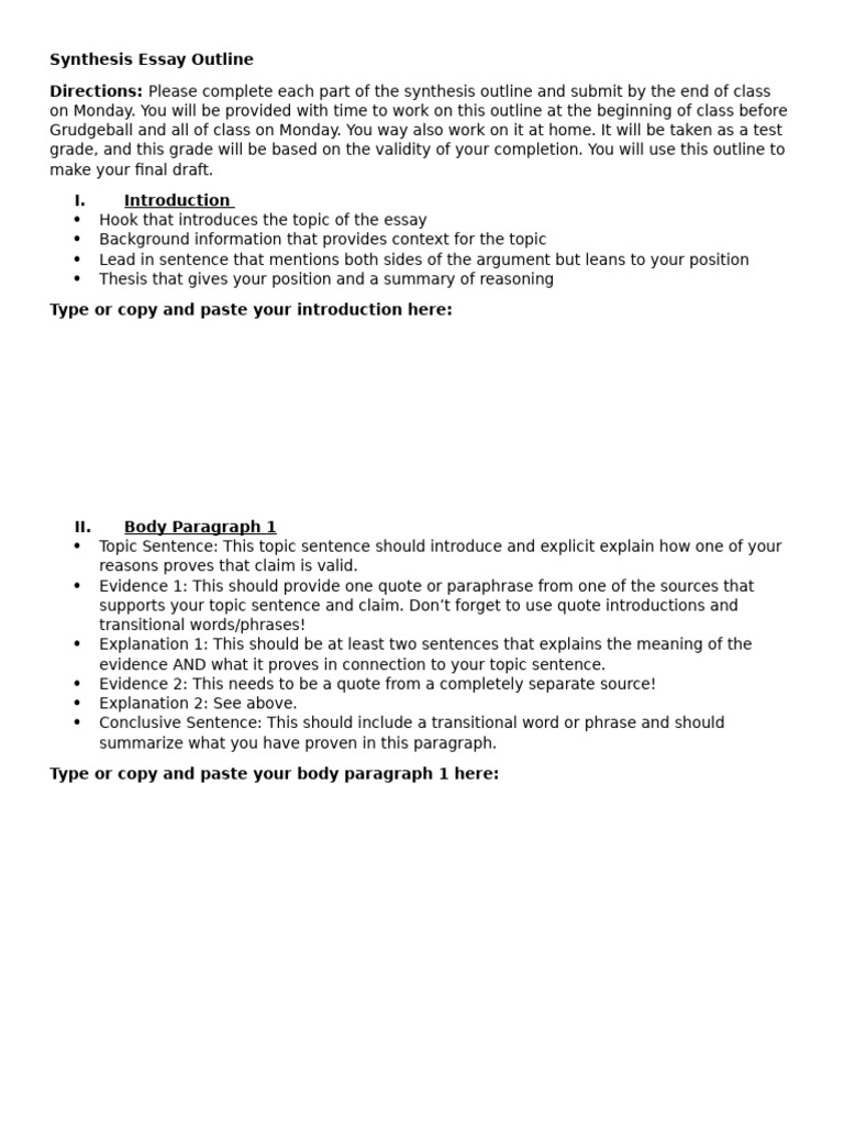 Synthesis Essay Outline-AP Lang S2 | PDF | Argument | Essays