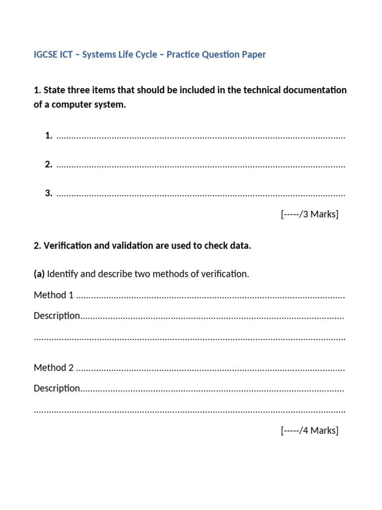 ICT Systems Life Cycle Question Paper | PDF | Data Type | Software ...
