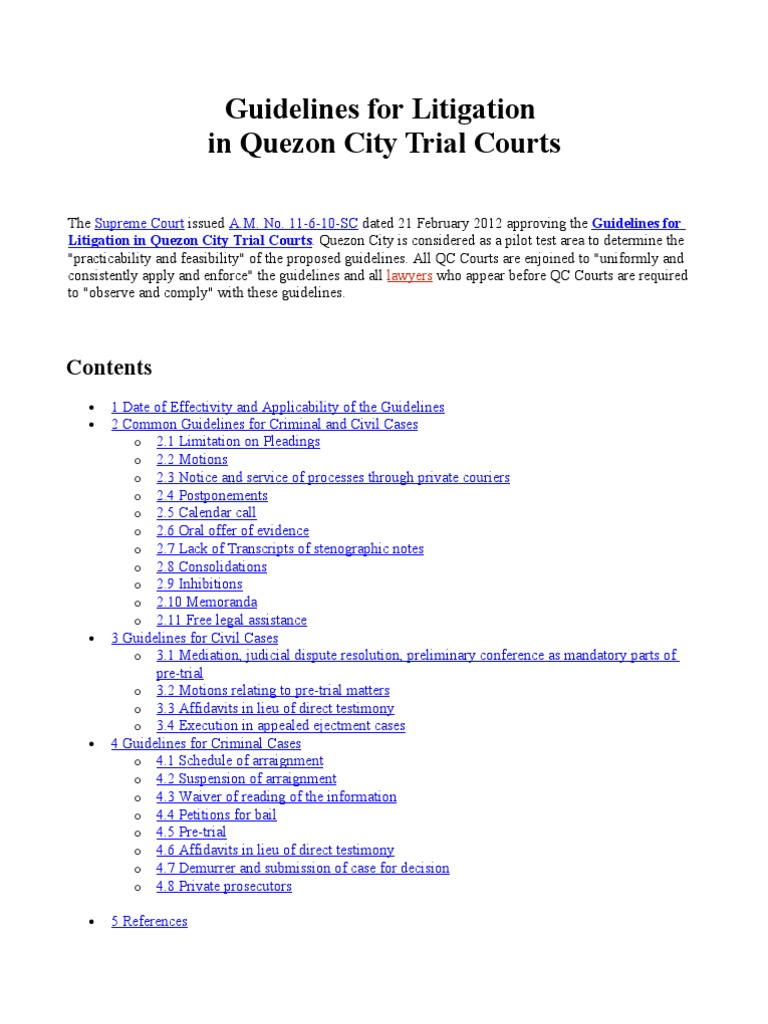 Quezon City Trial Court Litigation Guidelines | PDF | Arraignment ...