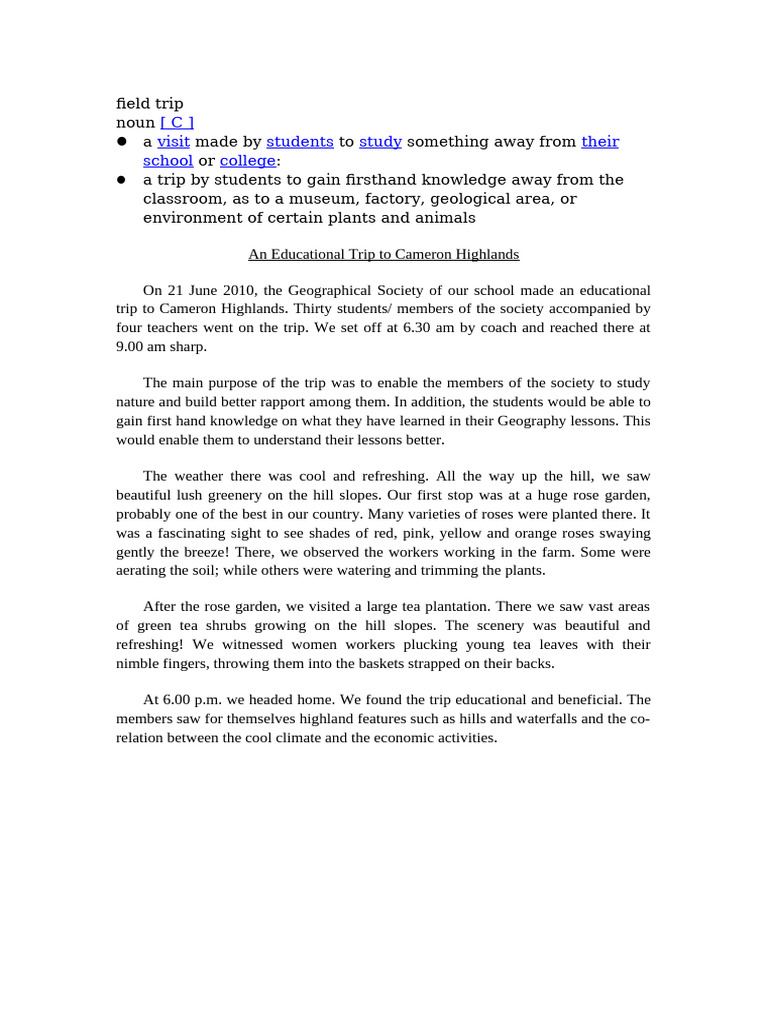 Sample Essays On School Field Trip | PDF | Agriculture