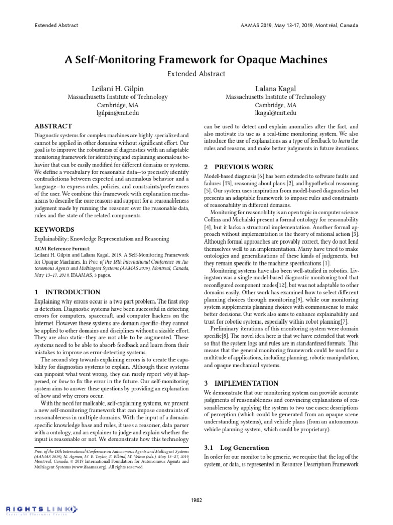 A Self-Monitoring Framework for Opaque Machines -- Leilani Gilpin ...