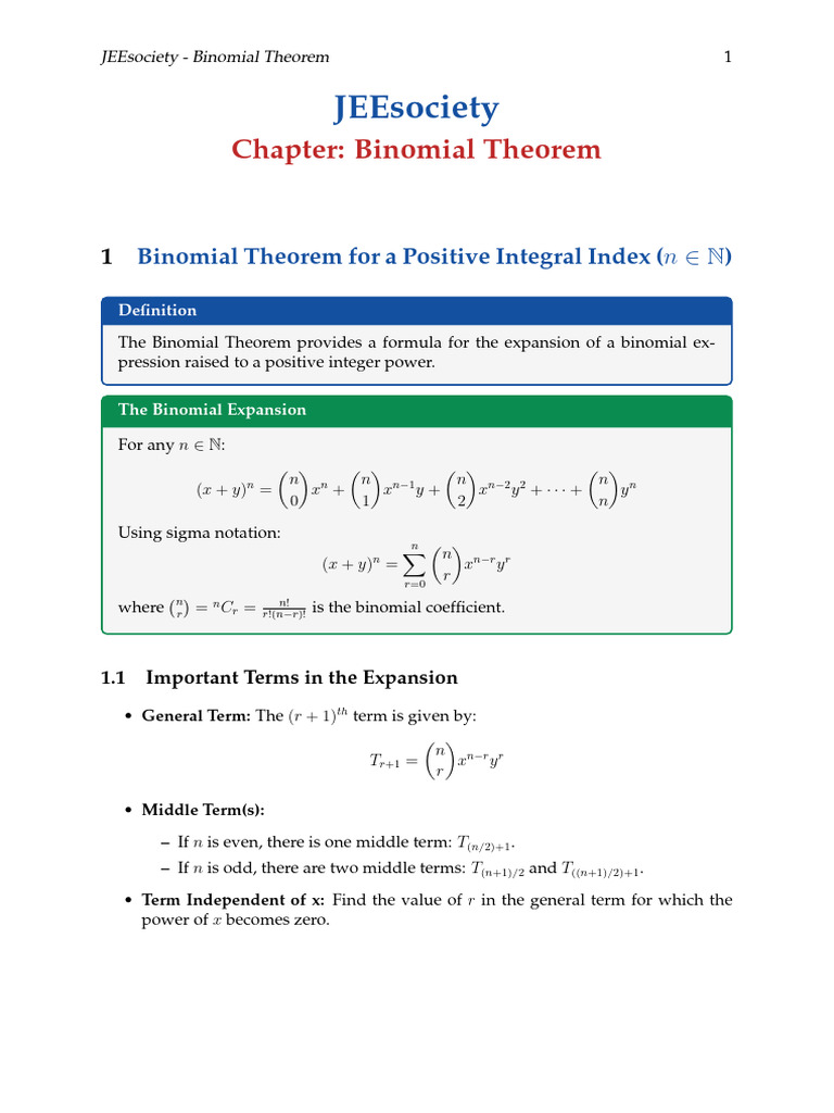 Binomial Short Notes | PDF | Complex Analysis | Discrete Mathematics