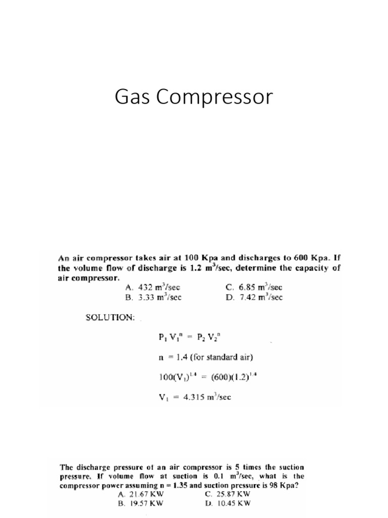 Gas Compressor Sample Problems Review | PDF