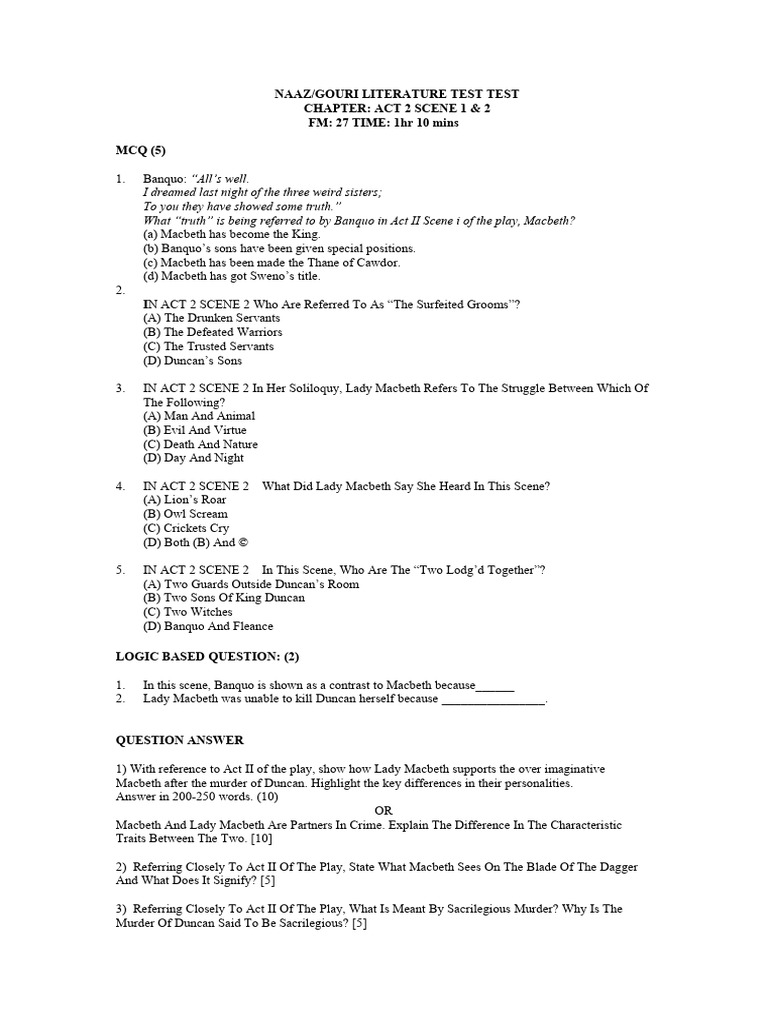 Macbeth Act 2 SC 1&2 | PDF