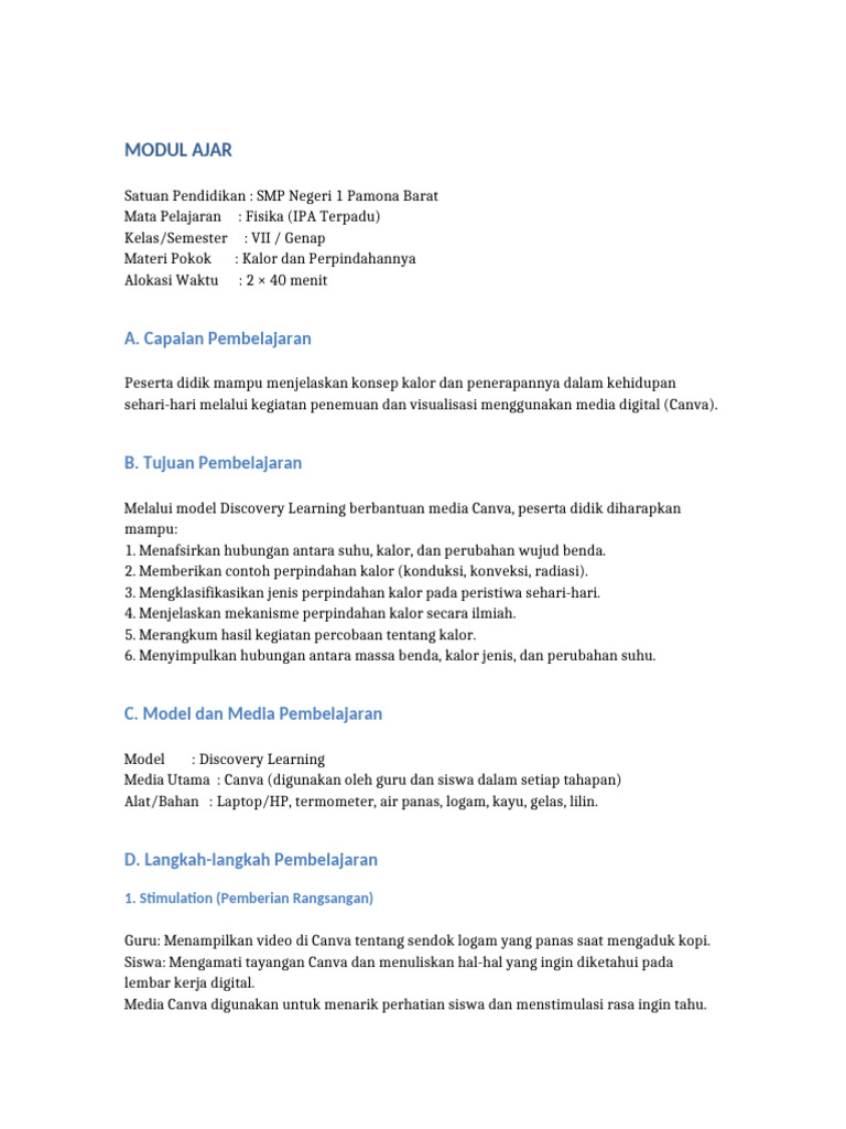 Modul Ajar Discovery Learning Canva | PDF