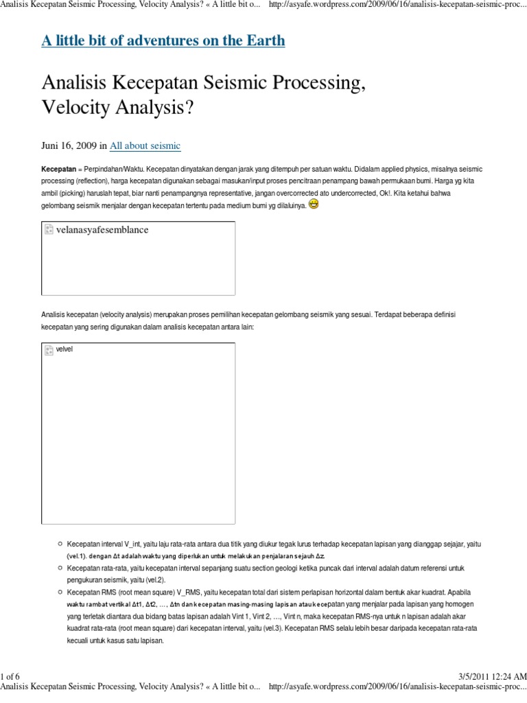 Analisis Kecepatan Seismic Processing, Velocity Analysis - A Littl | PDF