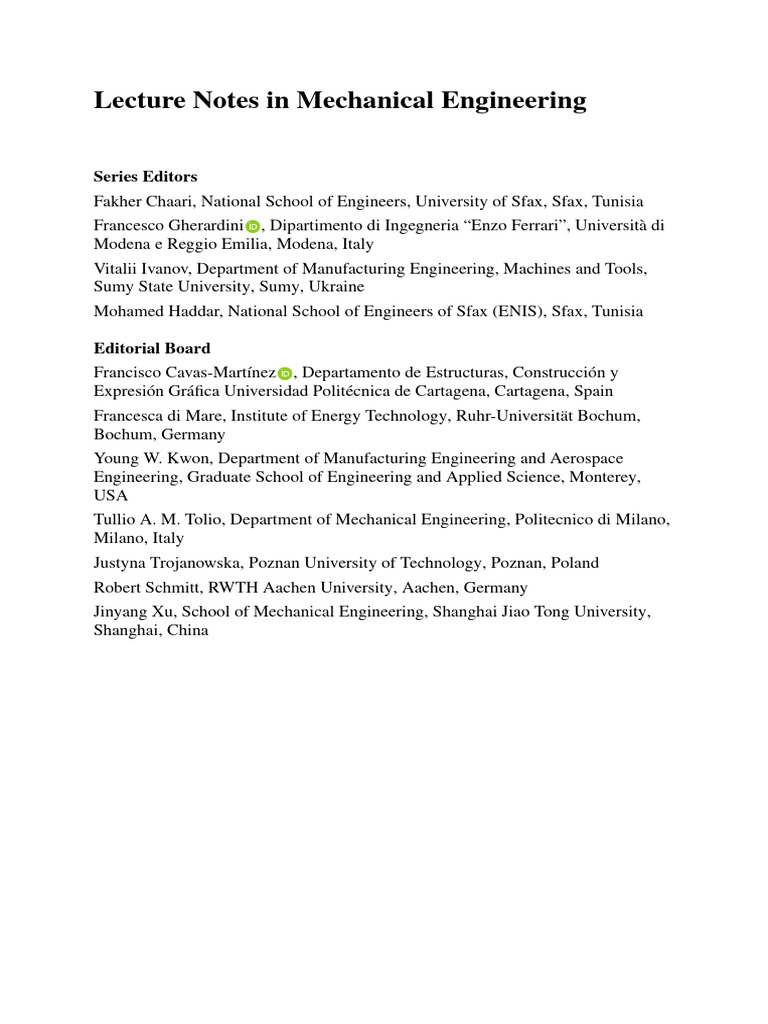 Lecture Notes in Mechanical Engineering: Series Editors | PDF ...