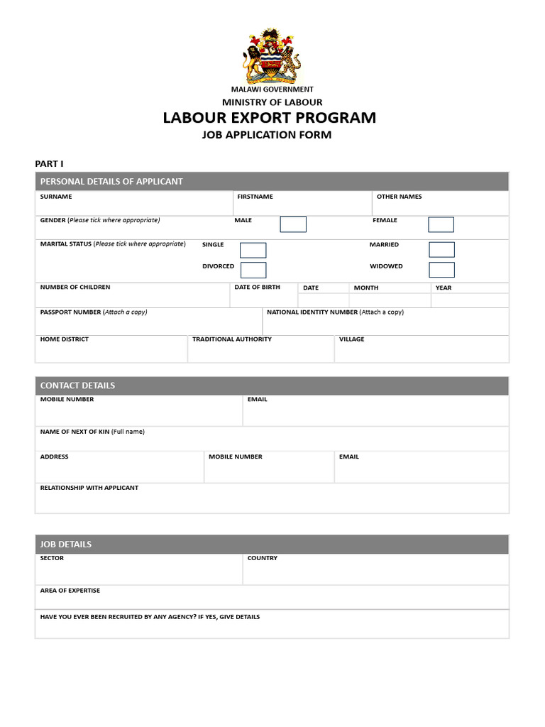 Labour Export Program Job Application Form | PDF