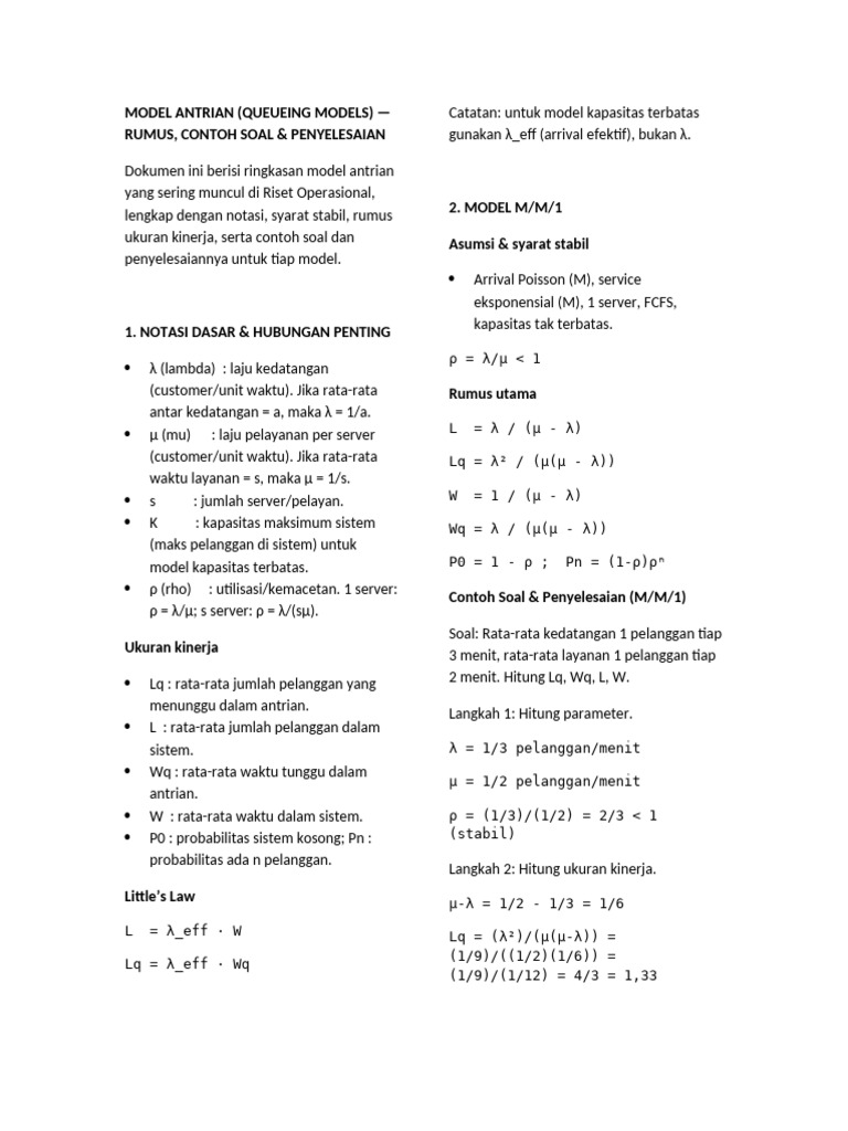 Model Antrian Rumus Dan Contoh Penyelesaian | PDF