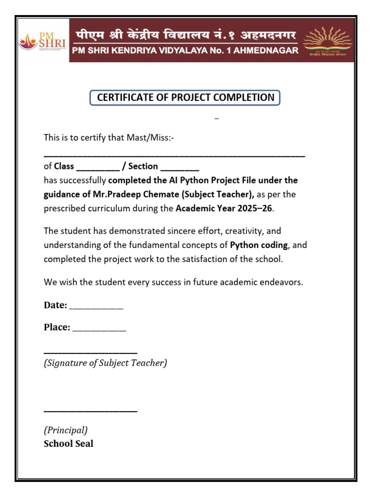 Certificate of Project Completion | PDF