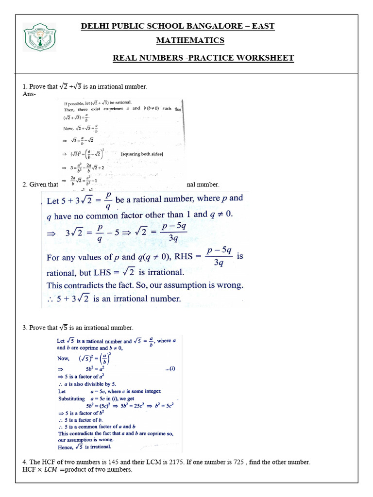 Class10 - Practice Worksheets - Answer Keys - Math 2025-26-1 | PDF ...